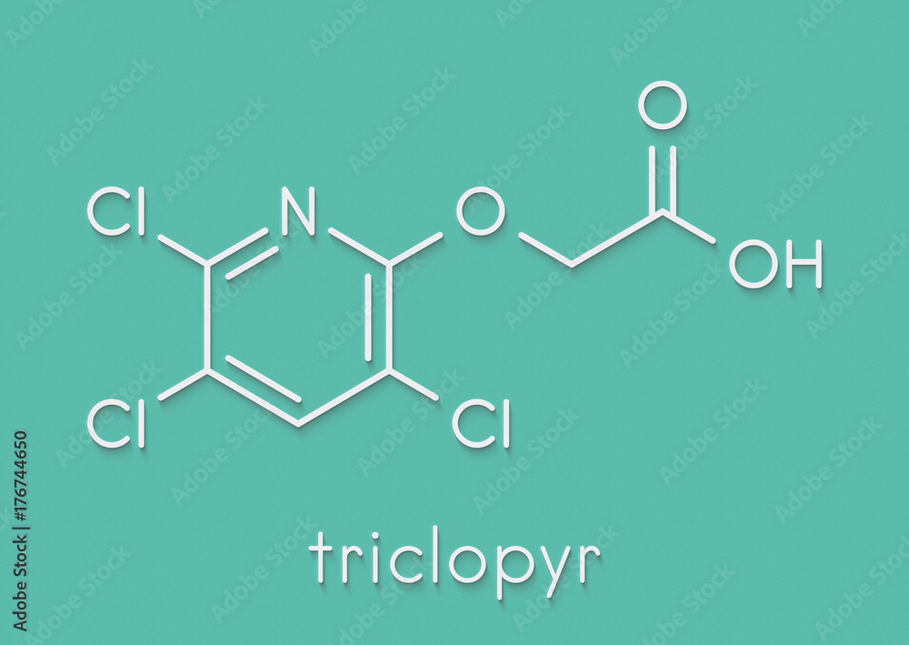 Triclopyr herbicide (broadleaf weed killer) molecule. Skeletal formula ...