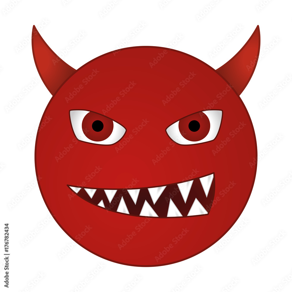 smiling devil emoticon / grinning red demon smiley - vector emoji Stock ...