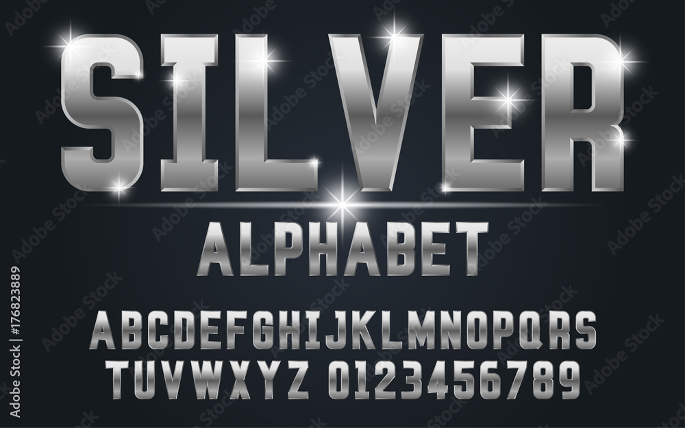 Vector de Stock Decorative silver alphabet vector fonts and numbers ...