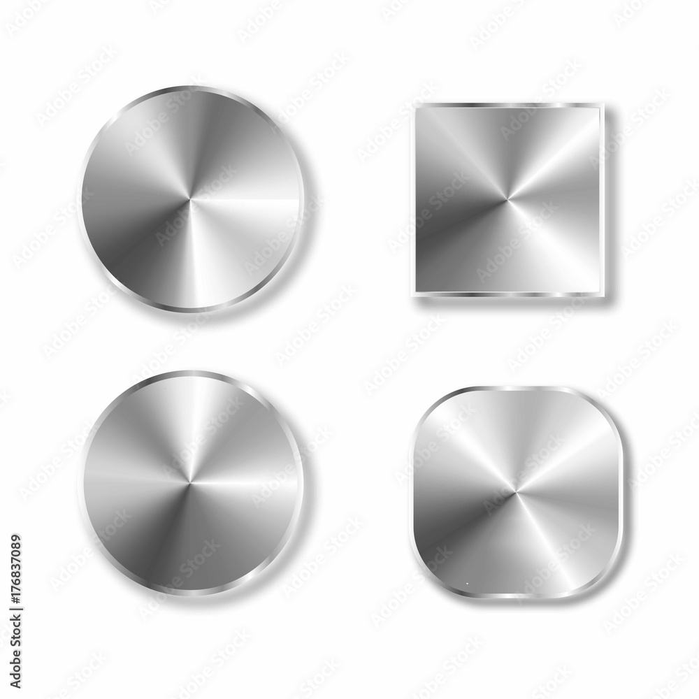 Set of metal button with aluminum, steel and bronze metal texture ...