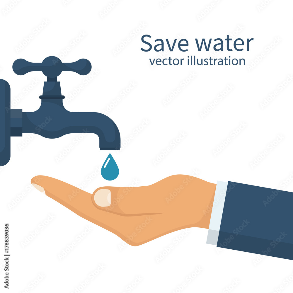Save water concept. Hand faucet. Shut off. Vector illustration flat ...