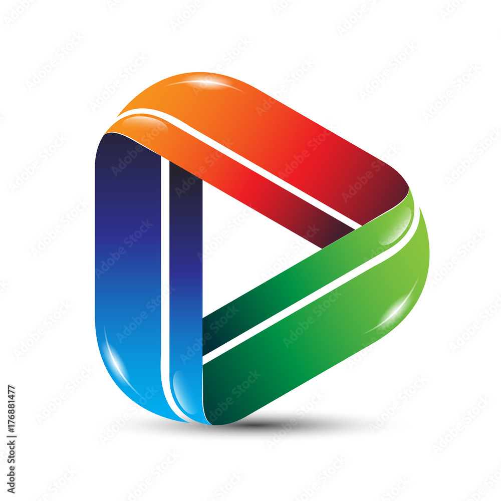 3D media play icon logo design. Colorful video and music player ...