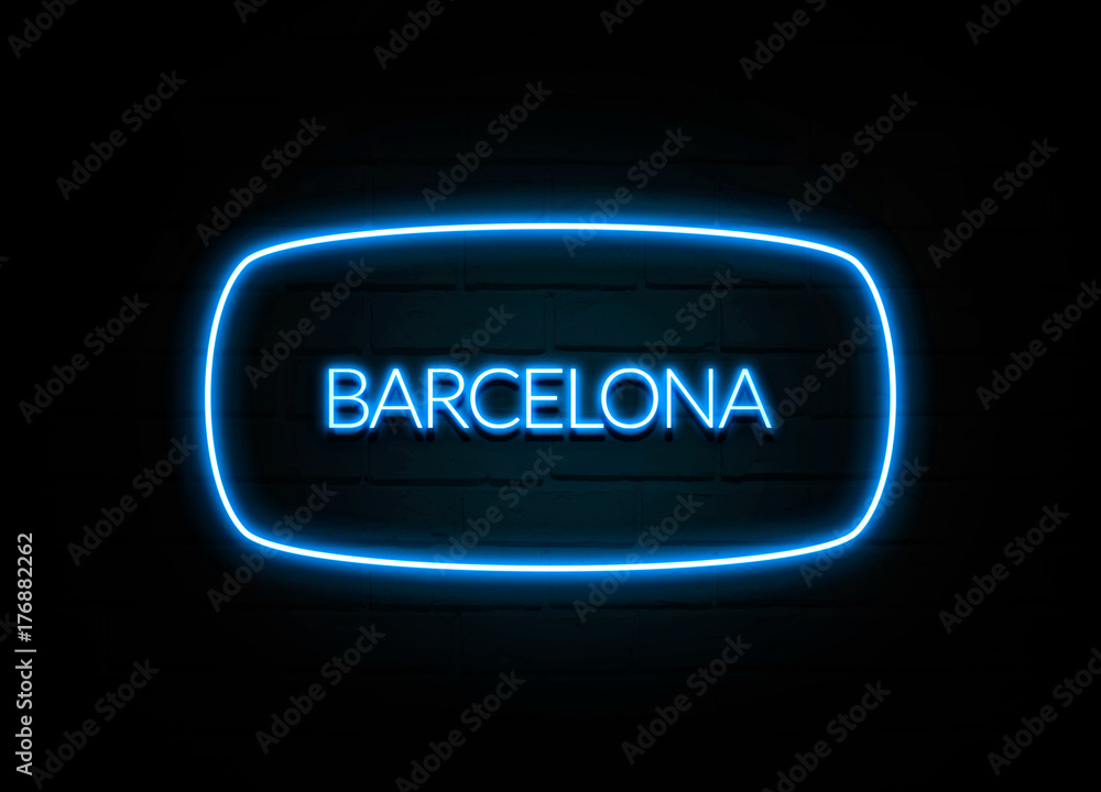 Barcelona - colorful Neon Sign on brickwall Stock Illustration | Adobe ...