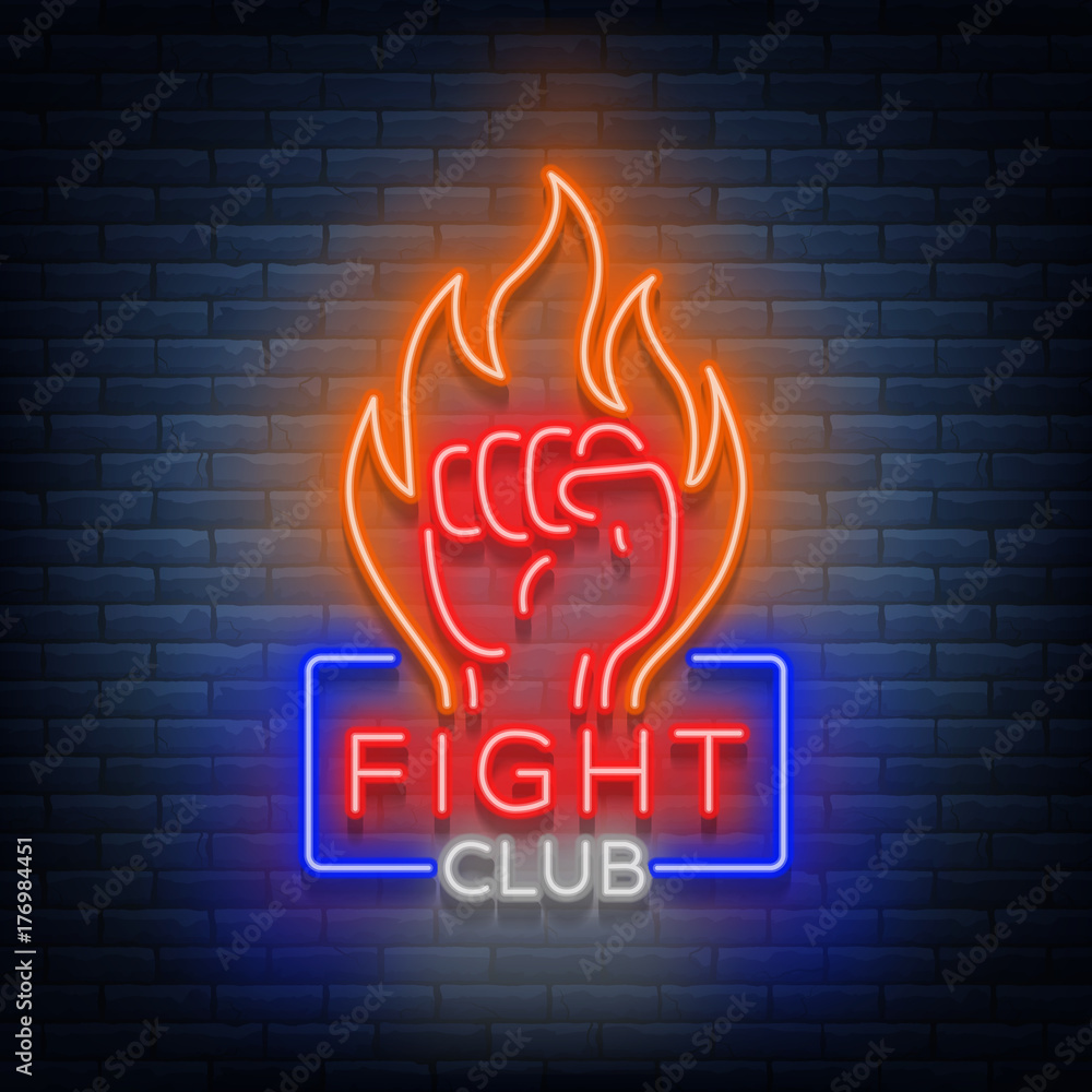 Fight club logo neon sign isolated vector illustration. Neon banner ...