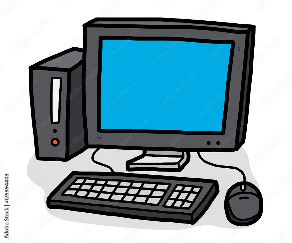 desktop computer / cartoon vector and illustration, hand drawn style ...