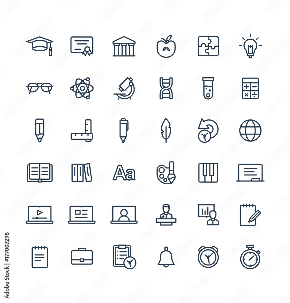 Vector thin line icons set and graphic design elements. Illustration ...