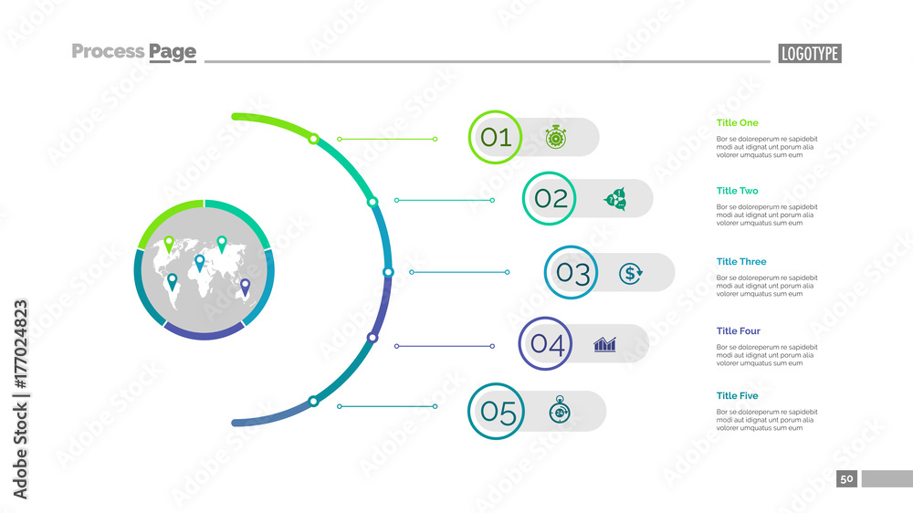Five Steps Slide Template Stock Vector | Adobe Stock