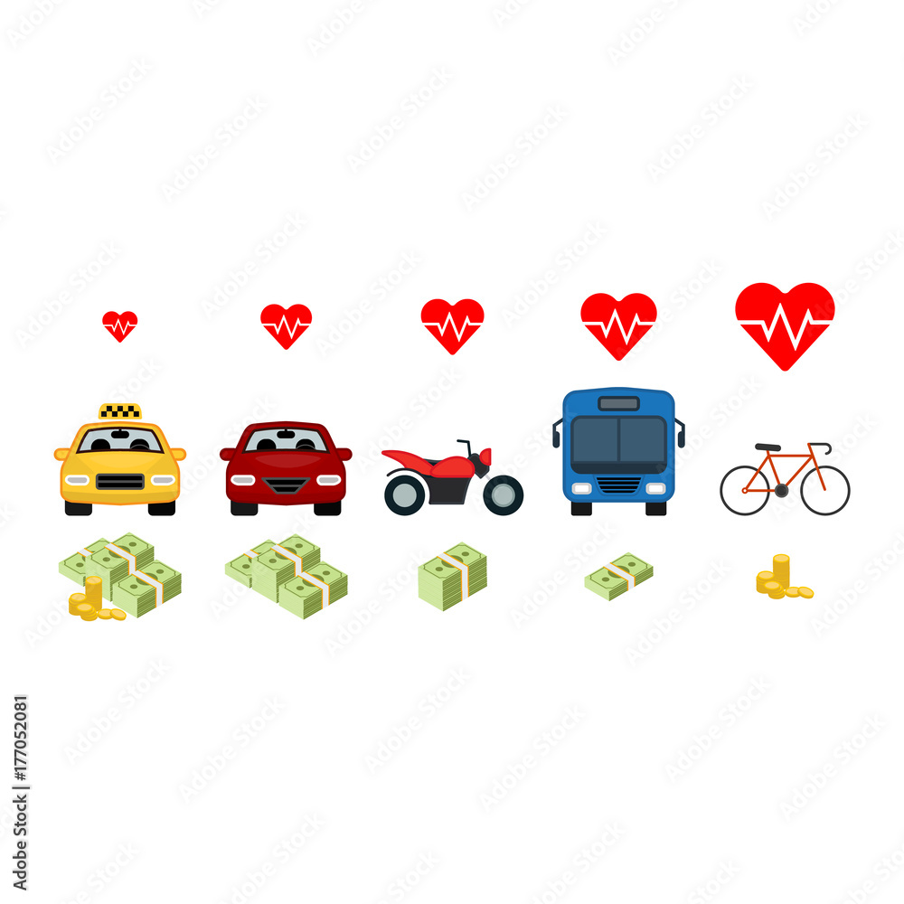 Chart of different types of transport in the city. Infographics costs ...