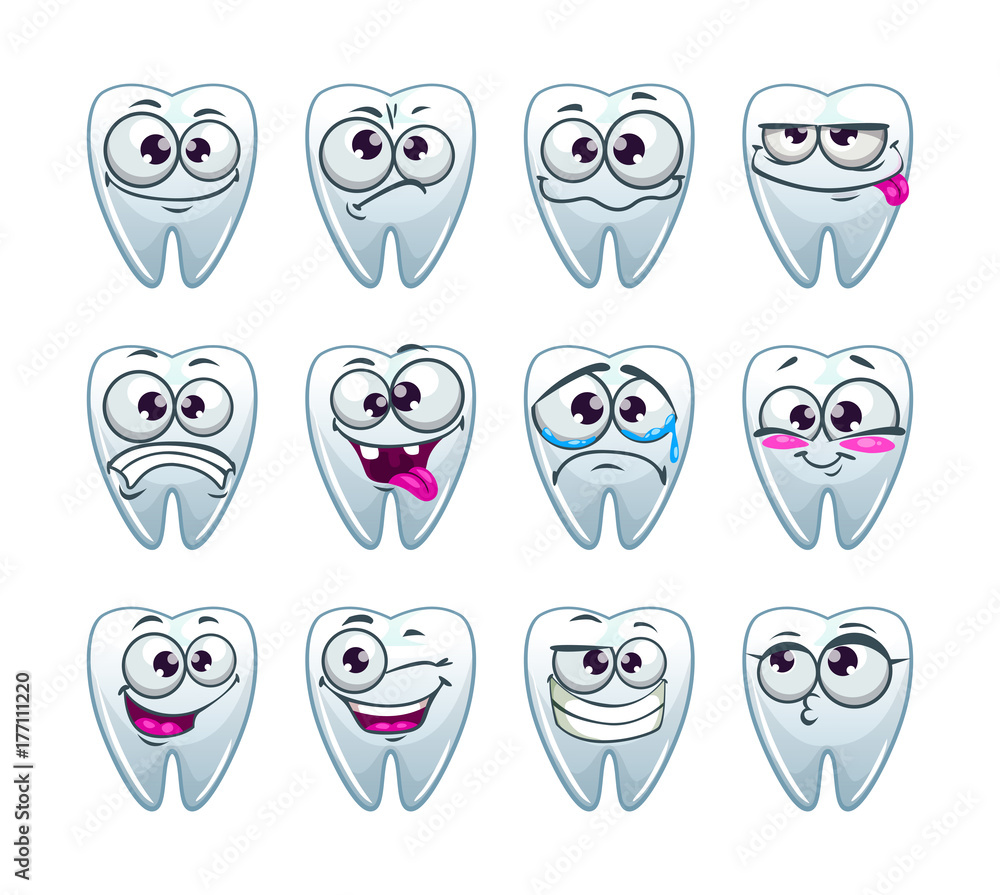 Cartoon teeth characters with different emotions. Stock Vector | Adobe ...