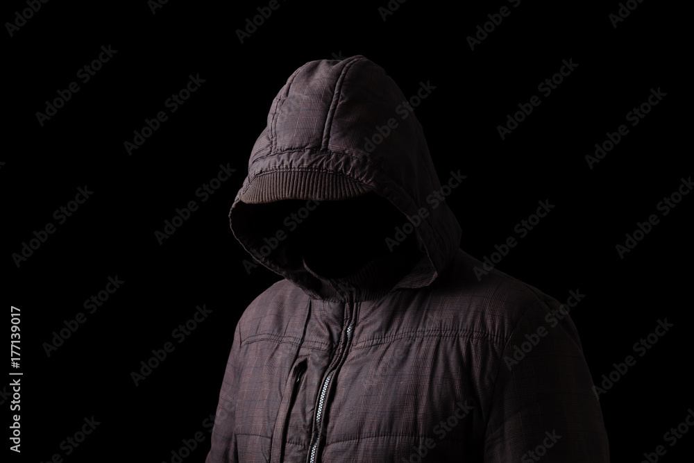 Scary and creepy man hiding in the shadows, with the face and identity ...