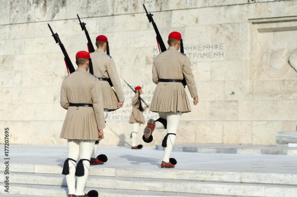 Presidential guard Greece Syntagma.Tsarouhi is a type of shoe, which is ...