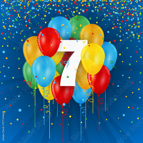 HAPPY 7th BIRTHDAY/ANNIVERSARY card with balloons and streamers Stock ...