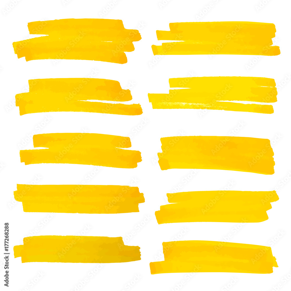 Vector highlighter brush lines. Marker pen highlight underline strokes ...