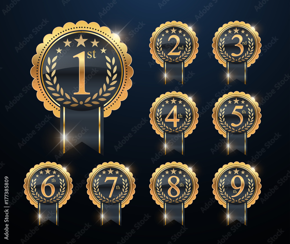 Award golden label of First, second and third winner. 1st, 2nd, 3rd ...