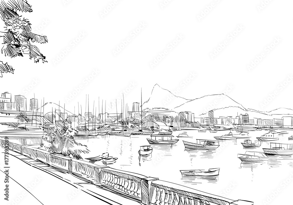 Rio de janeiro. Brazil. Hand drawn city sketch. Vector illustration ...