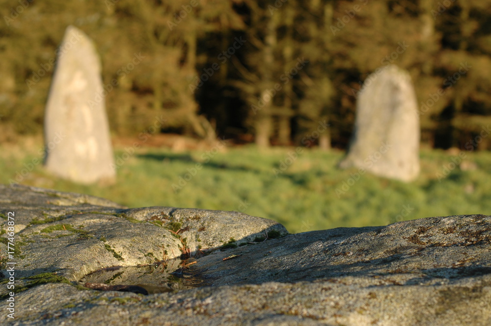 Standing stones viewed from the top of recumbent stone in stone circle ...