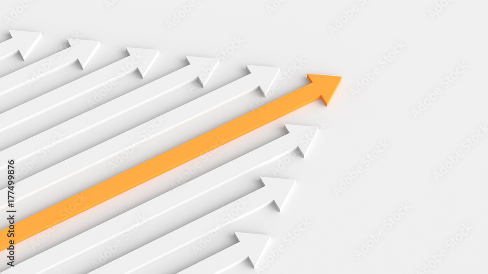 Leadership, success, and teamwork concept, orange leader arrow leading ...