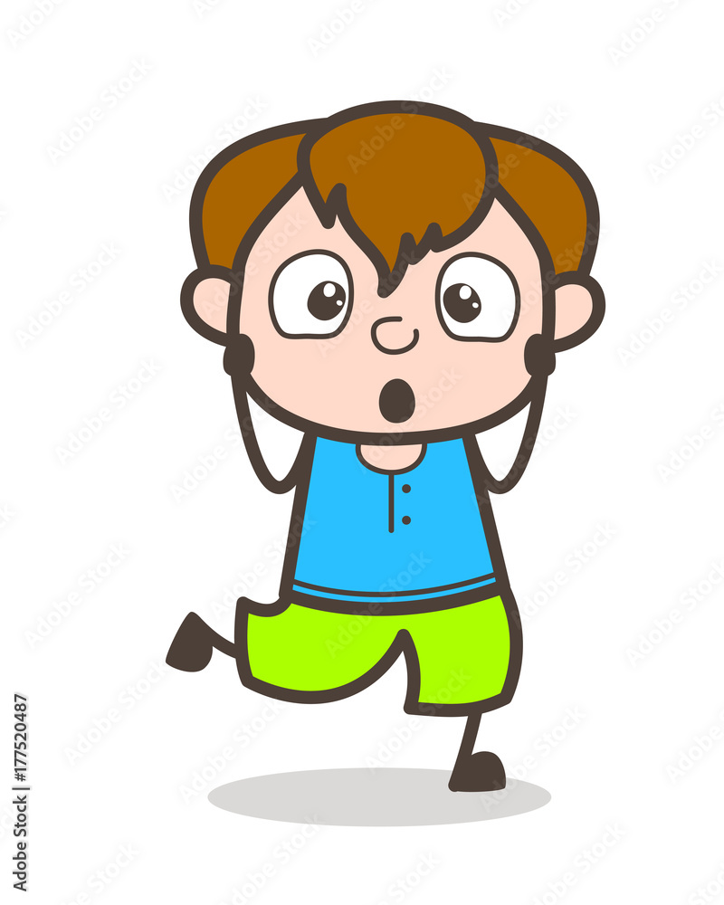 Jumping with Shocked Face - Cute Cartoon Boy Illustration Stock Vector ...