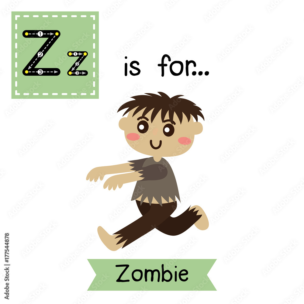 Cute children ABC alphabet Z letter tracing flashcard of Zombie for ...