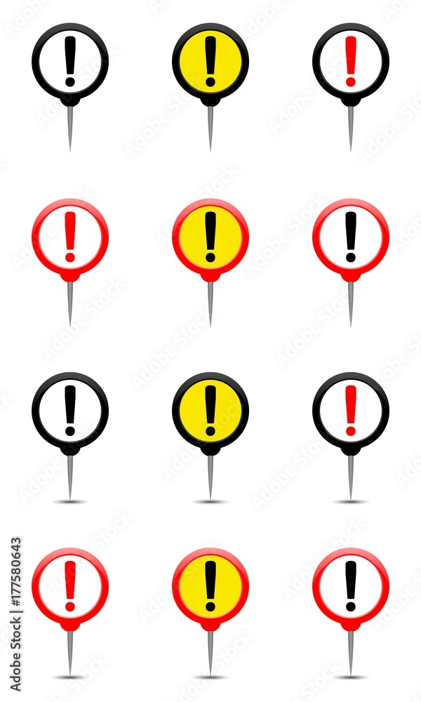 Round pin with exclamation mark, exclamation point marker Stock Vector ...