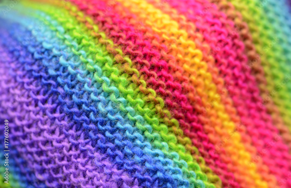 Rainbow knitting or knitted fabric texture pattern background. Knitting ...