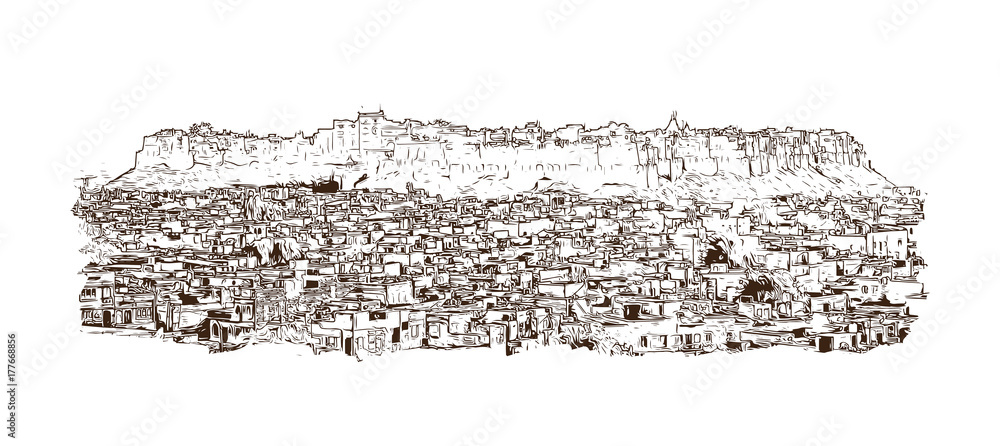 Sketch of Jaisalmer fort in the Indian state of Rajasthan. Vector ...