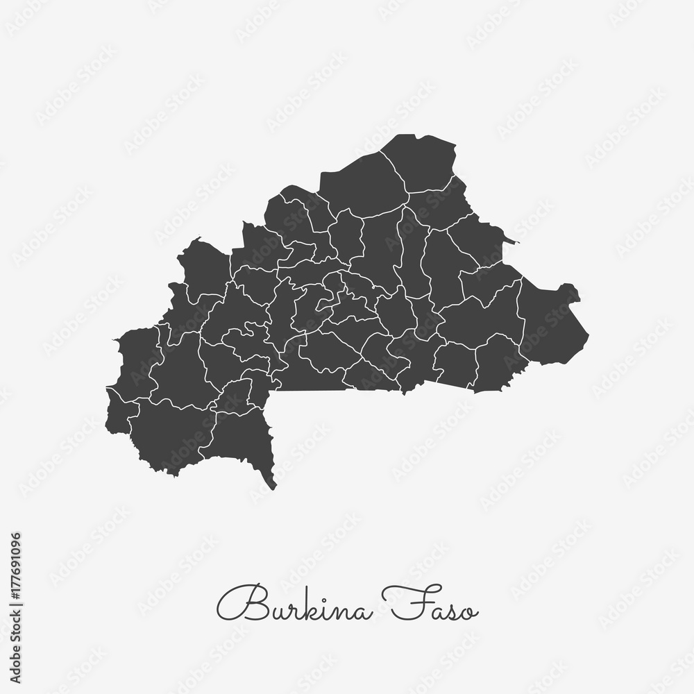 Burkina Faso region map: grey outline on white background. Detailed map of Burkina Faso regions ...