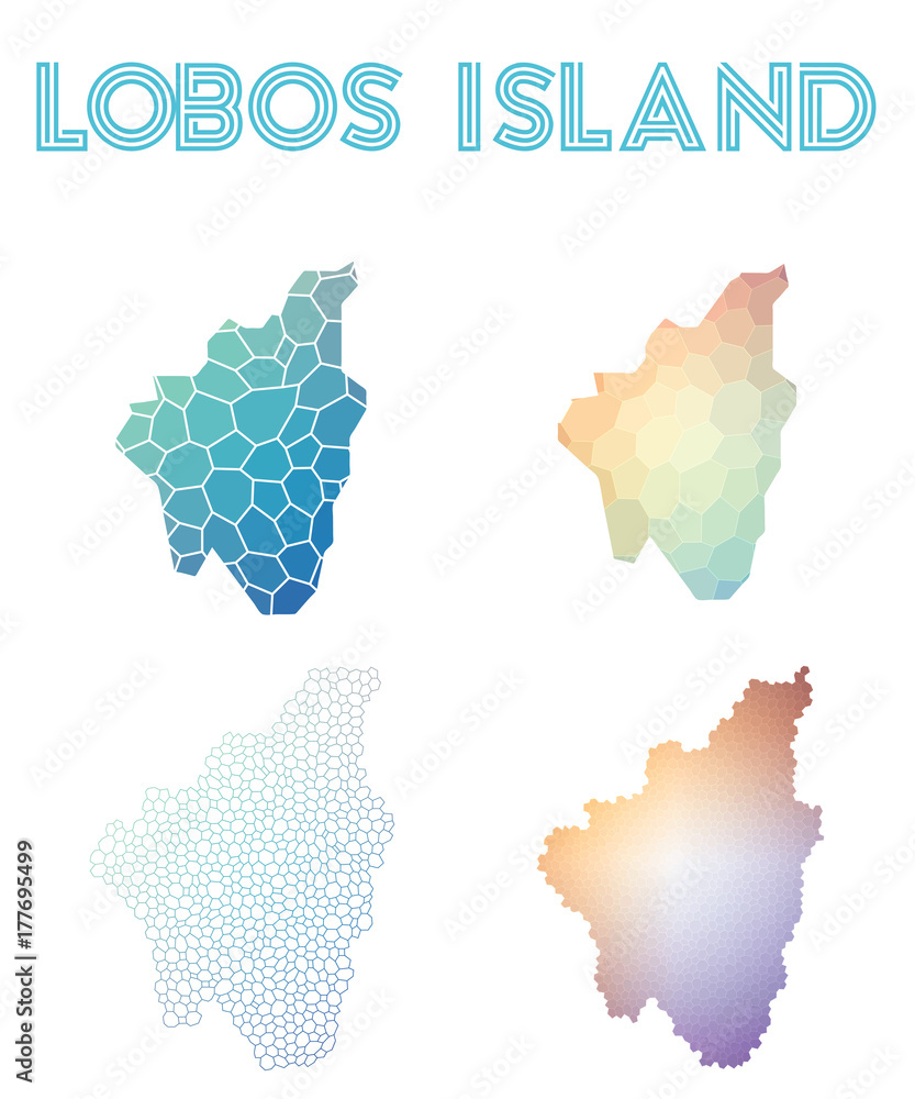 Lobos Island polygonal island map. Mosaic style maps collection. Bright ...