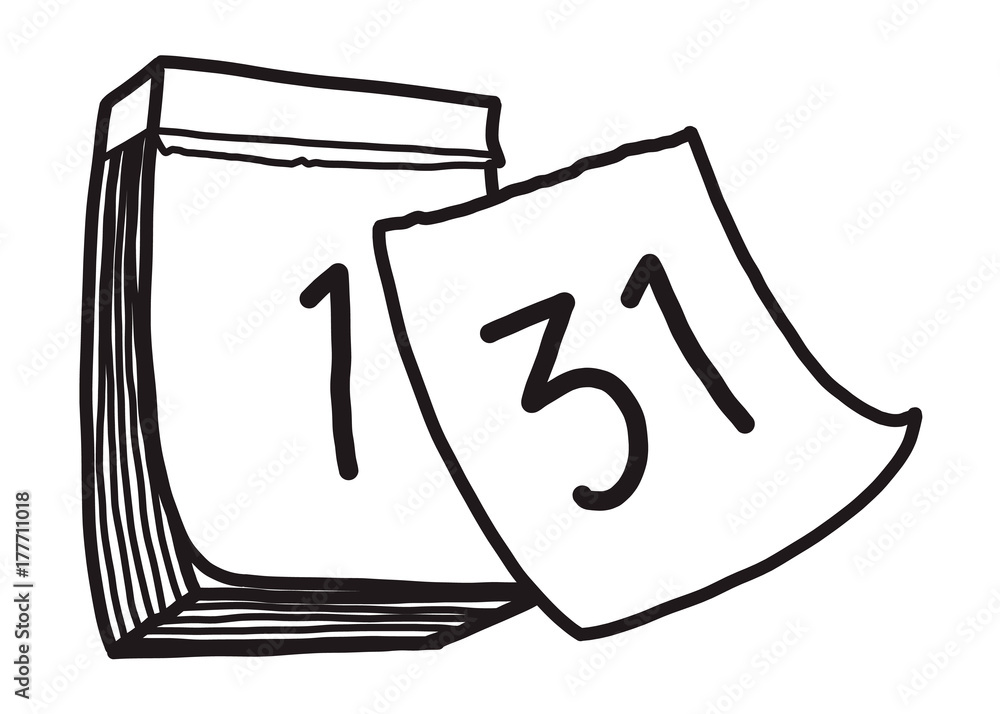 calendar / cartoon vector and illustration, black and white, hand drawn ...