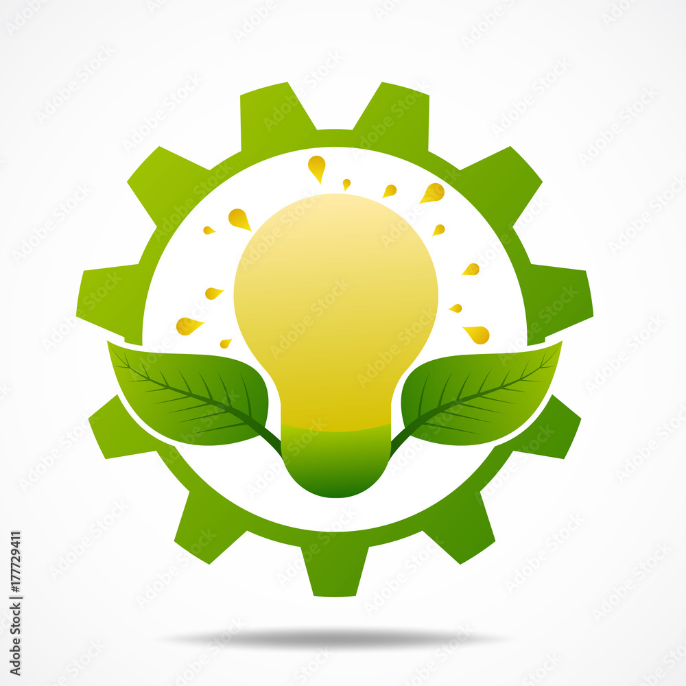 Ecology idea green bulb and earth with leave vector illustration Stock Vector | Adobe Stock