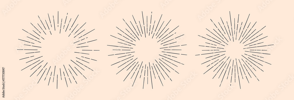 Set of light rays, sunburst and rays of sun. Design elements, linear ...