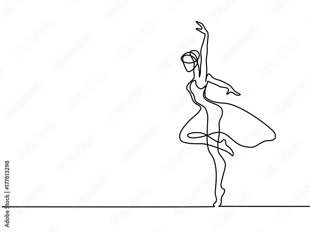 Continuous Line Art Drawing. Ballet Dancer ballerina. Vector ...