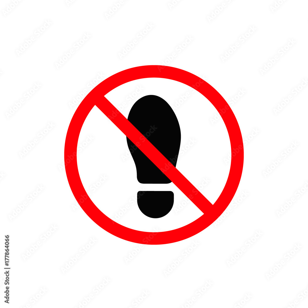 No foot step sign. Vector precede icon, red and black illustration ...