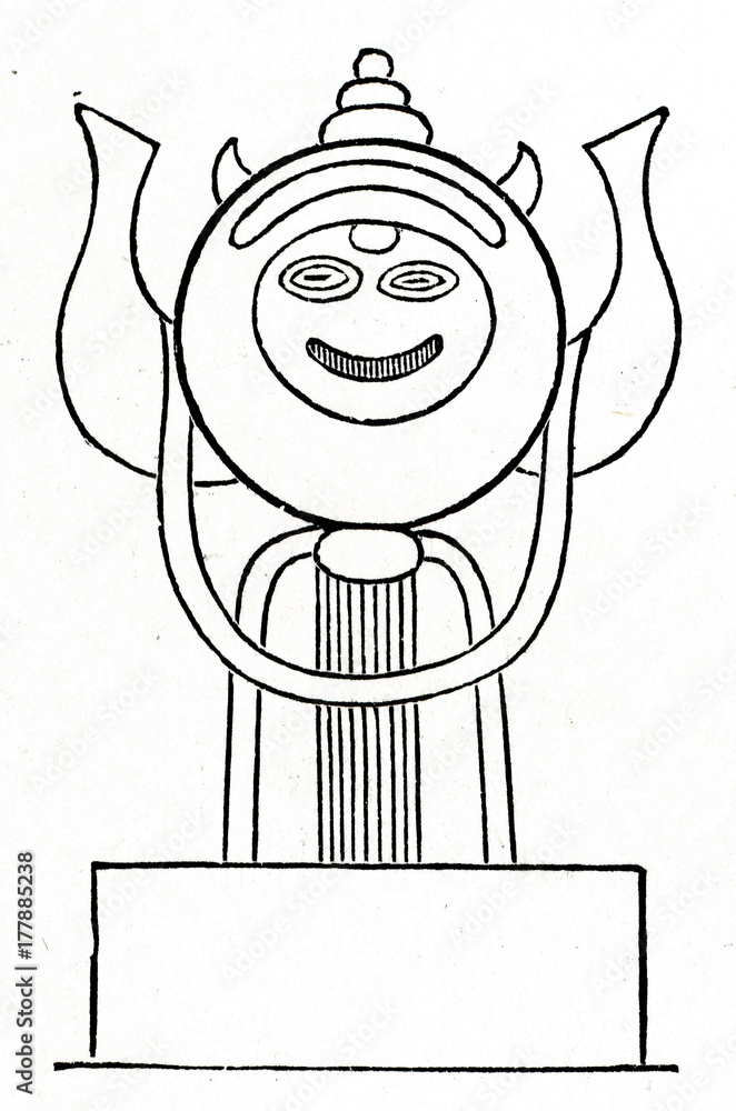 Symbol of Jagannath (Juggernaut, Daschagannath), Hindu god (from Meyers ...