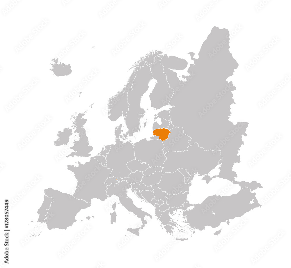 Territory of Lithuania on Europe map on a white background Stock Vector ...
