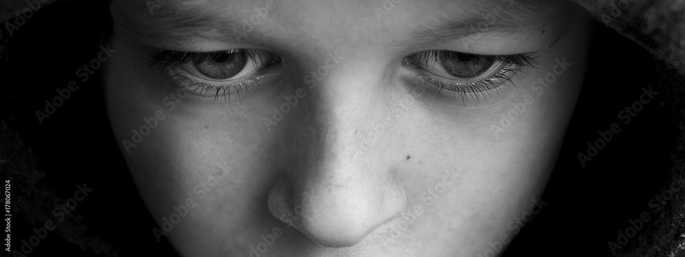 Sad Boy. Teenager with Sad Expression Face Close Up. Depression ...