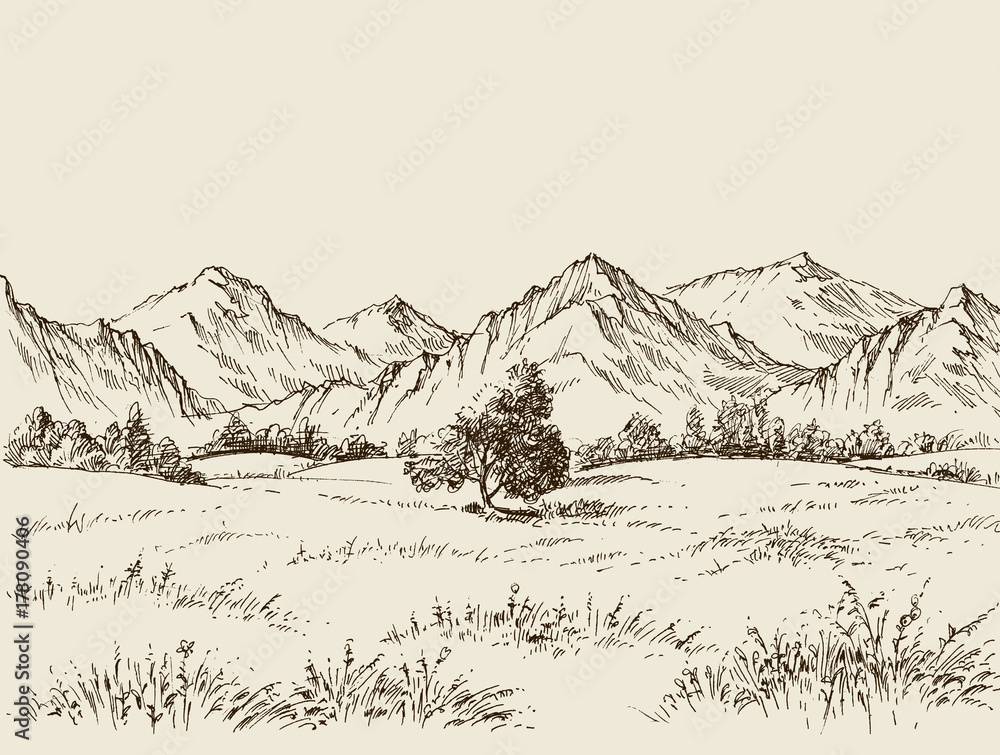 Prairie and mountains panorama Stock Vector | Adobe Stock