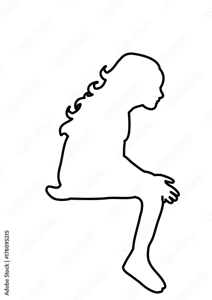outlines little girl sitting Stock Illustration | Adobe Stock