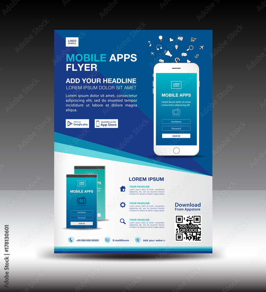 Mobile Apps Flyer template. Business brochure flyer design layout ...