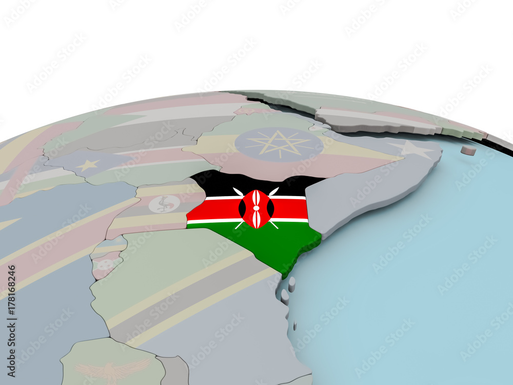 Political map of Kenya on globe with flag Stock Illustration | Adobe Stock