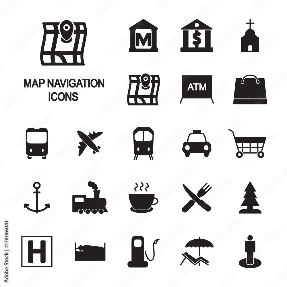 Map navigation legend icon set. Map locations vector icons. Vector ...