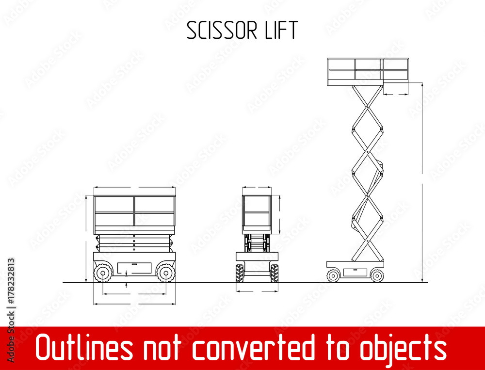 typical scissor lift overall dimensions outline blueprint template ...