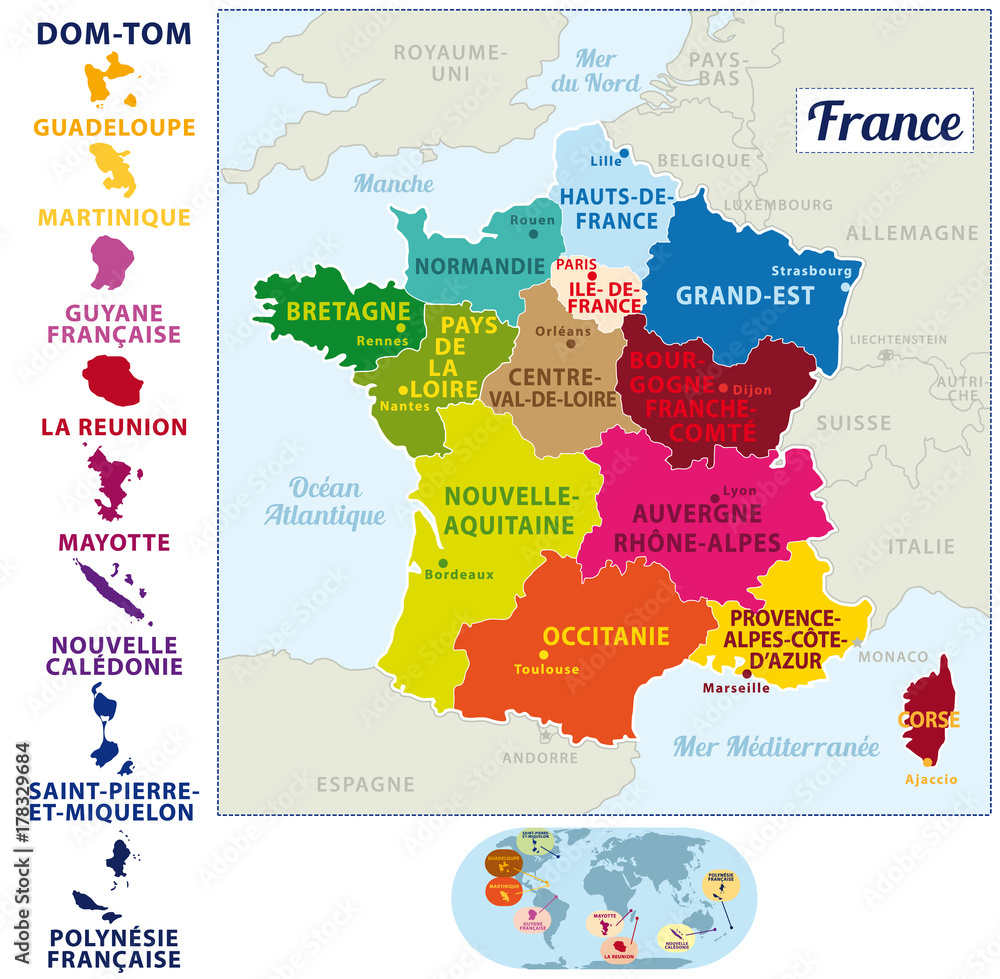 Vector de Stock Carte de france colorée 2017 avec les 13 nouvelles ...