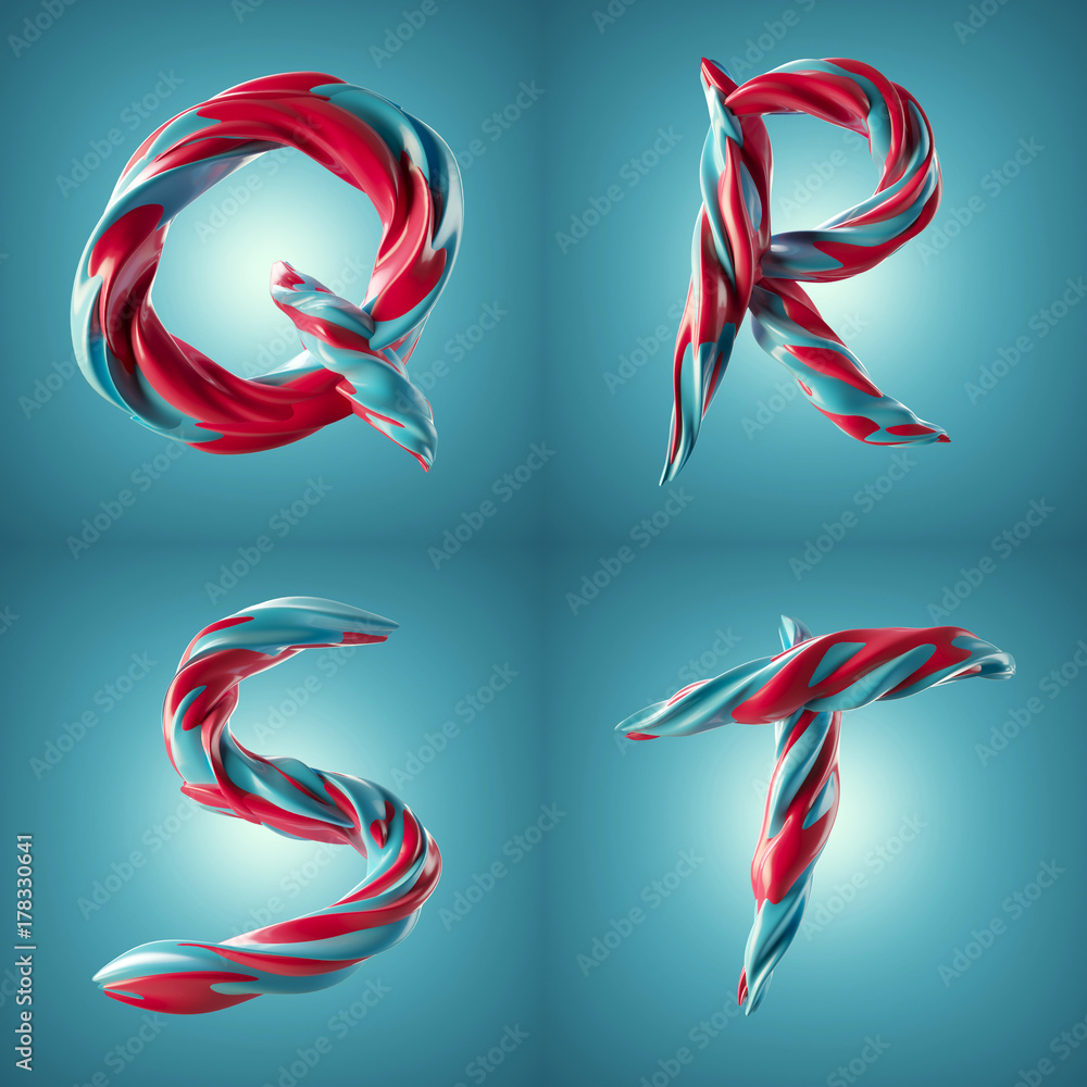 3d render of twisted colorful letters with shiny paint surface effect ...