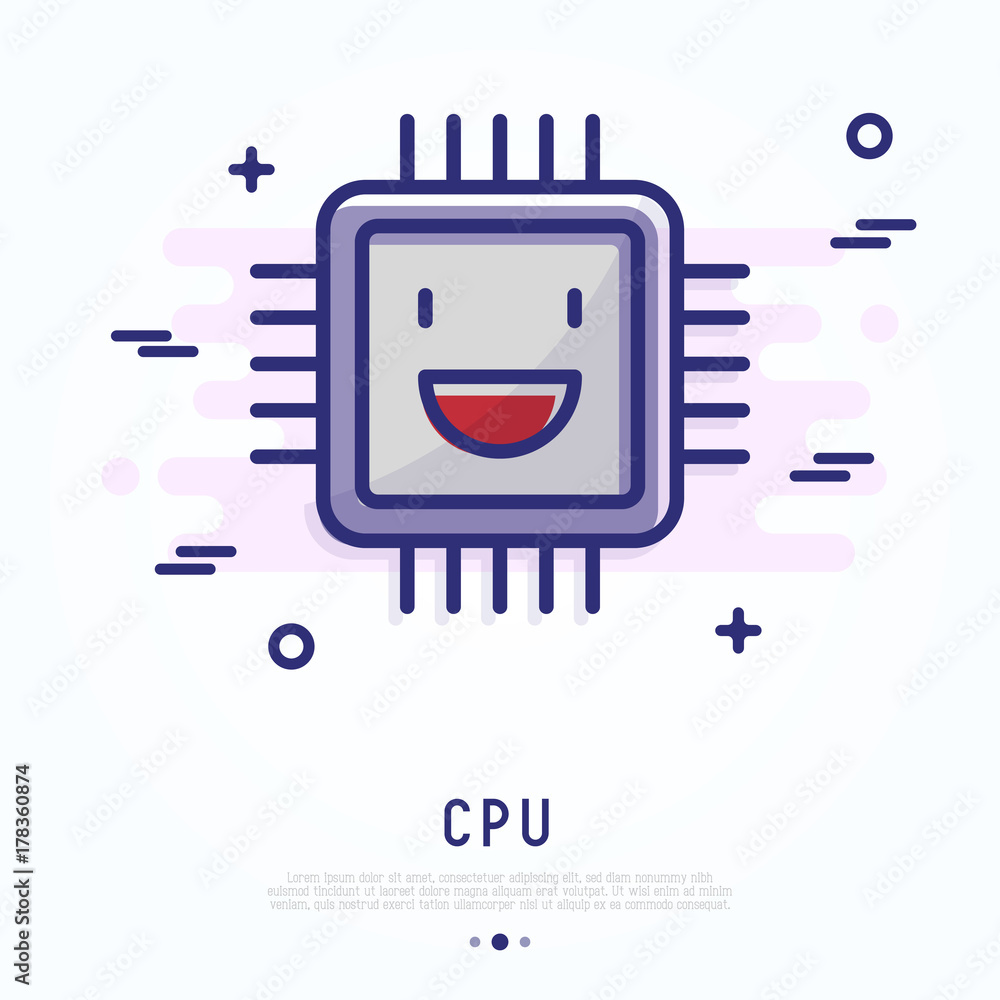 CPU thin line icon. Modern vector illustration of cartoon funny ...