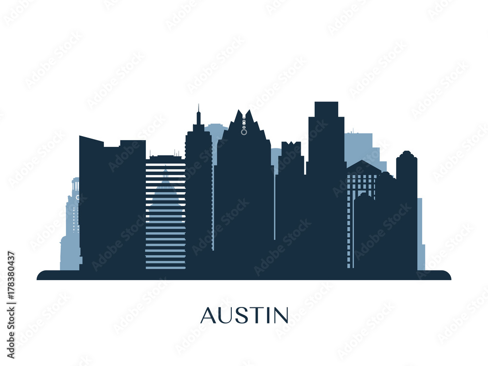 Austin skyline, monochrome silhouette. Vector illustration. Stock ...