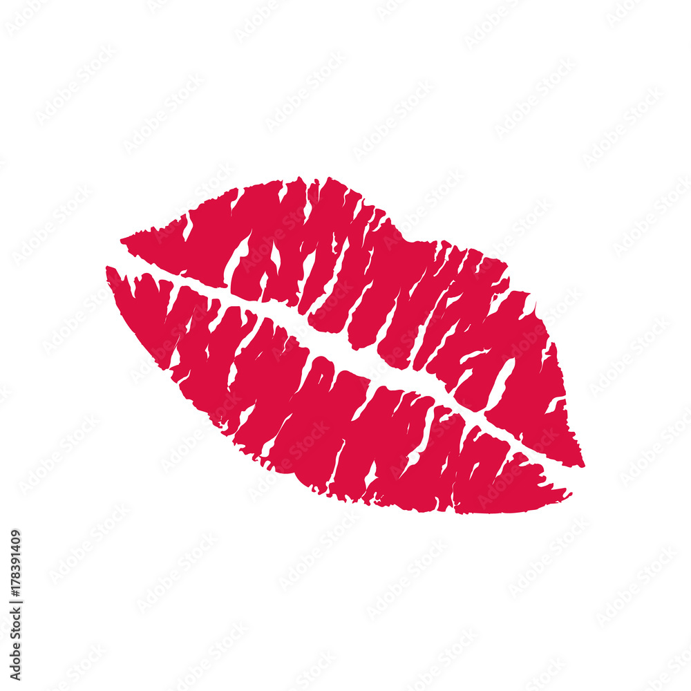 Red lipstick kiss on white background. Realistic vector illustration ...