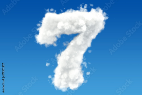 Number 7, from clouds in the sky. 3D rendering Stock Illustration ...