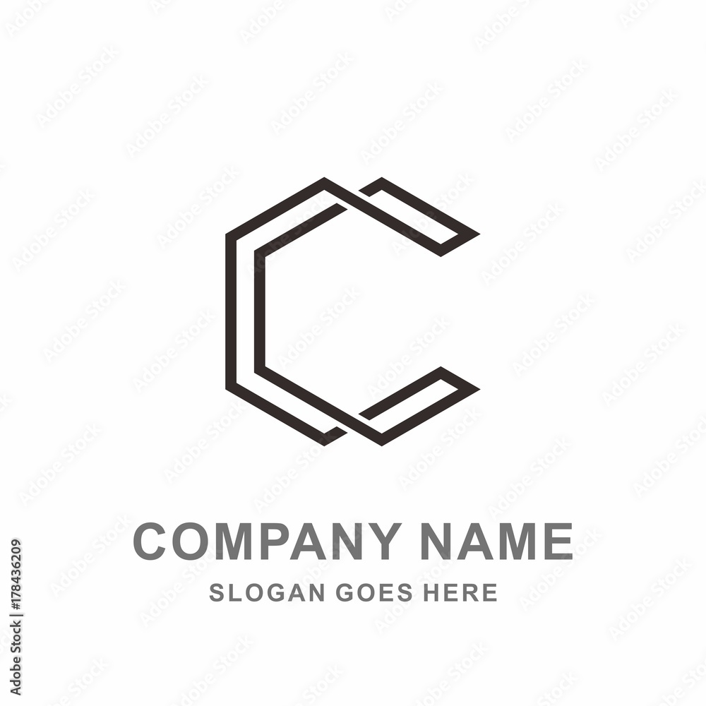Monogram Letter C Geometric Square Cube Hexagon Architecture ...