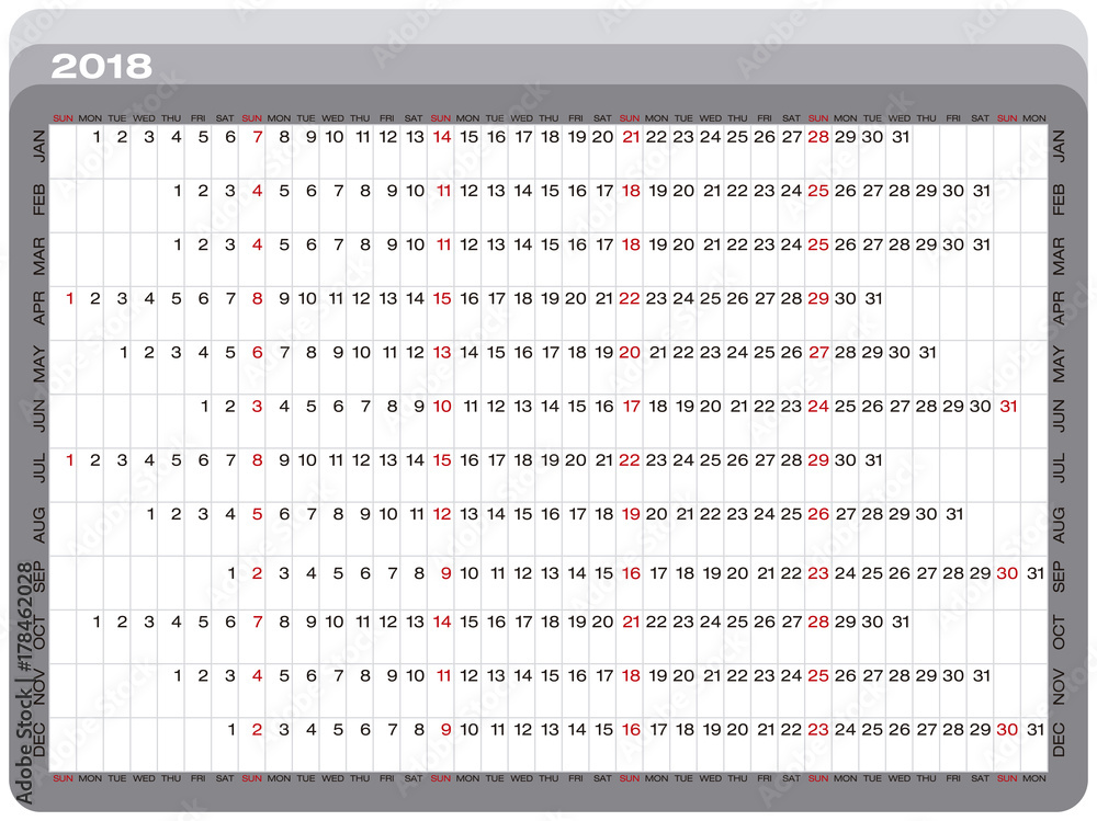Simple Calendar for 2018. Numbers within a grid Stock Vector | Adobe Stock
